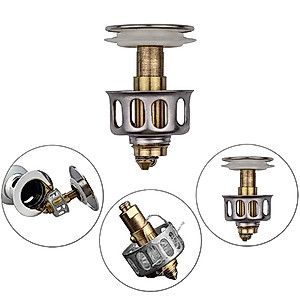 BSTOB Universal Wash Basin Bounce Drain Filter, Sink Drain Stopper Up Bathroom Sink Drain Plug with Basket, Kitchen Bathroom Strainer Sink Drain Stopper