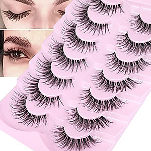 Lashes Natural Look False Eyelashes Wispy Fluffy Lashes Mink Long Curly Fake Eyelashes Cat Eye Lashes with Clear Band 7 Pairs Pack by GVEFETIEE