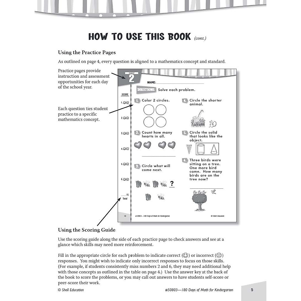 Shell Education 180 Days of Math for Kindergarten (180 Days of Practice)