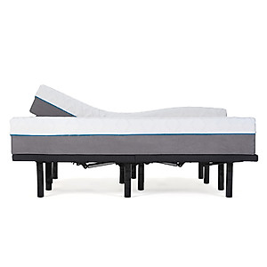Blissful Nights e3 Split King Adjustable Bed Frame with Wireless Remotes, Head Up Foot Up and 12" Cool Gel Infused Premium Plush 6 Layer Memory Foam Mattress