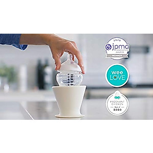 Ingenuity Bokee Baby Bottle Holder Hands Free – One-Hand Bottle or Sippy Cup Prep for Infant to Toddler, Green-Blue