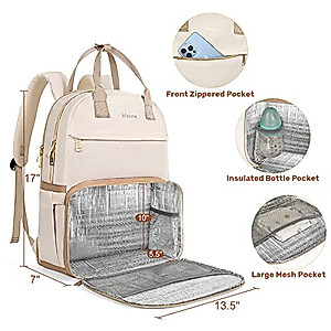 Mancro Breast Pump Bag Backpack with Insulated Pockets, Pumping Bag for Working Mom, Breast Pump Travel Bag fits for Spectra S1, S2, Medela, Large Diaper Bag Backpack with USB Charging Port, Beige