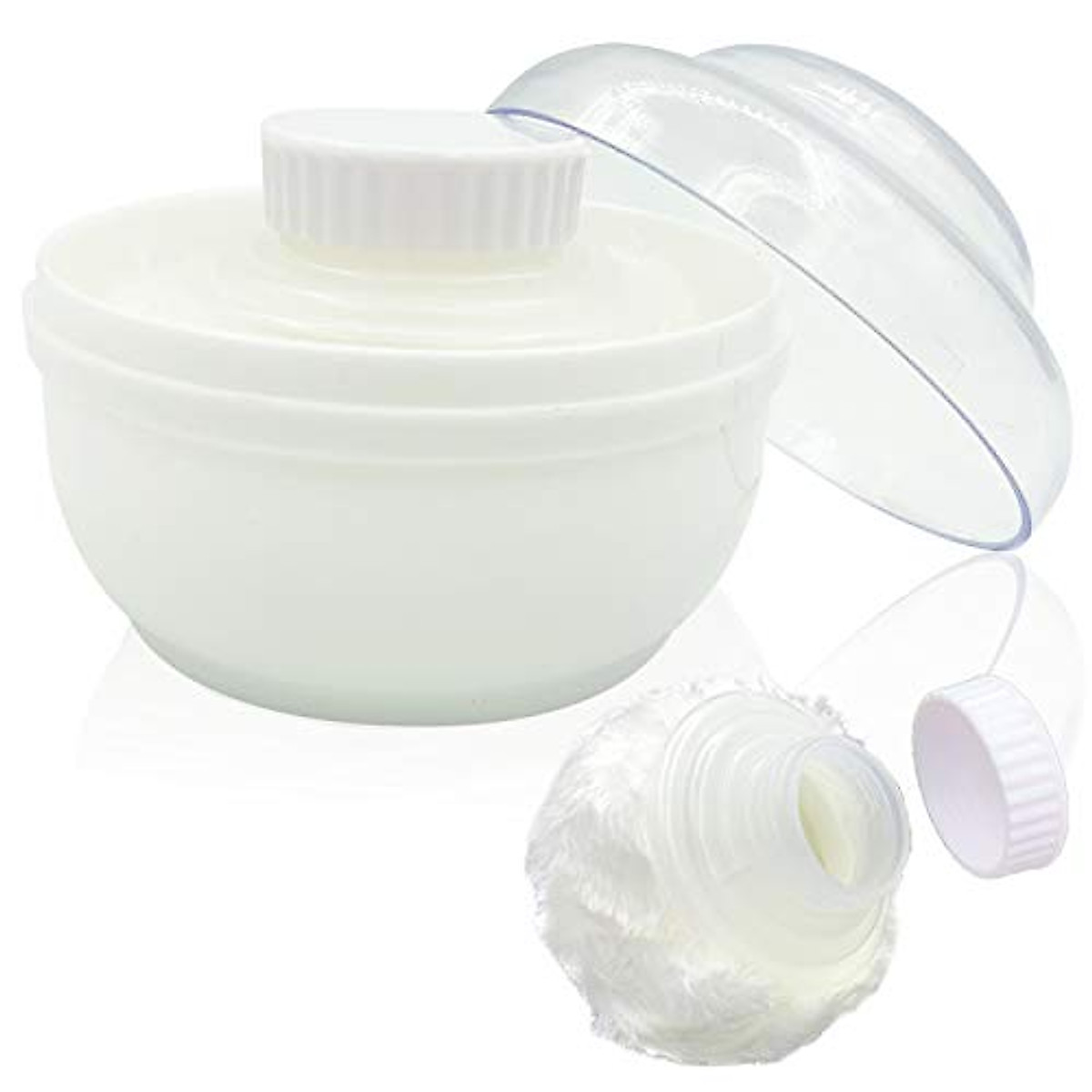 Storage Body Powder Container, Large 3.5" Fluffy Body After-Bath Powder Case, Baby Care Face/Body Villus Powder Puff Box, Makeup Cosmetic Talcum Powder Container with Hand Holder (White)