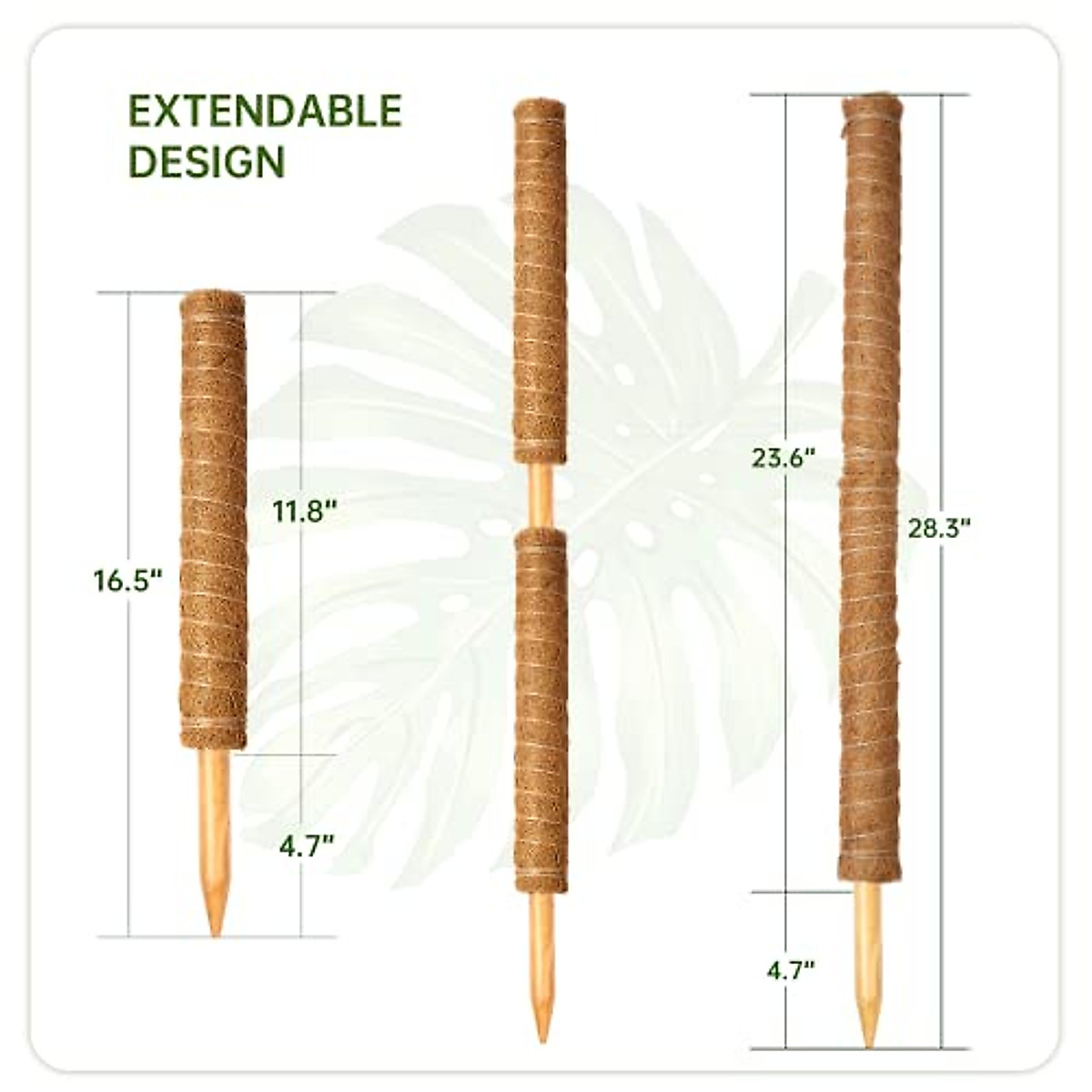 Moss Pole for Plants Monstera, 52 Inch Moss Stick, Fusisi Plant Pole for Climbing Plants Coir Totem Pole - Plant Support for Indoor Potted Plants Train Creeper Plants Grow Upwards - 4 Pack