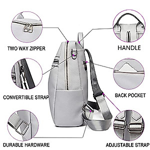 Maxoner Small Leather Women Backpack Purse for Women Fashion Convertible Bookbag, Shoulder Handbag Travel Bag Satchel Rucksack Ladies Sling Bag (Faux Leather Light Grey)
