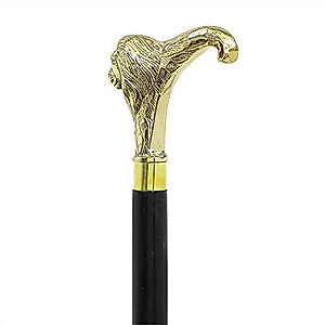 Halloween Vintage 36" Brass Walking Stick Solid Vintage Designer Lion Head Wooden Cane Antique Style 3 Fold Walking Stick