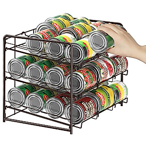 Can Organizer Stackable 2 Pack Can Storage Dispenser Rack 3 Tier Holds up 36 Cans Rotates First in First Out for Kitchen Cabinet or Pantry, Bronze