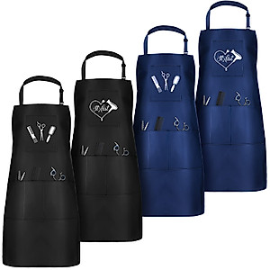 Janmercy 4 Pcs Hair Stylist Apron with 4 Pockets Waterproof Salon Aprons for Hairdresser Cosmetologist Apron (Black, Dark Blue)