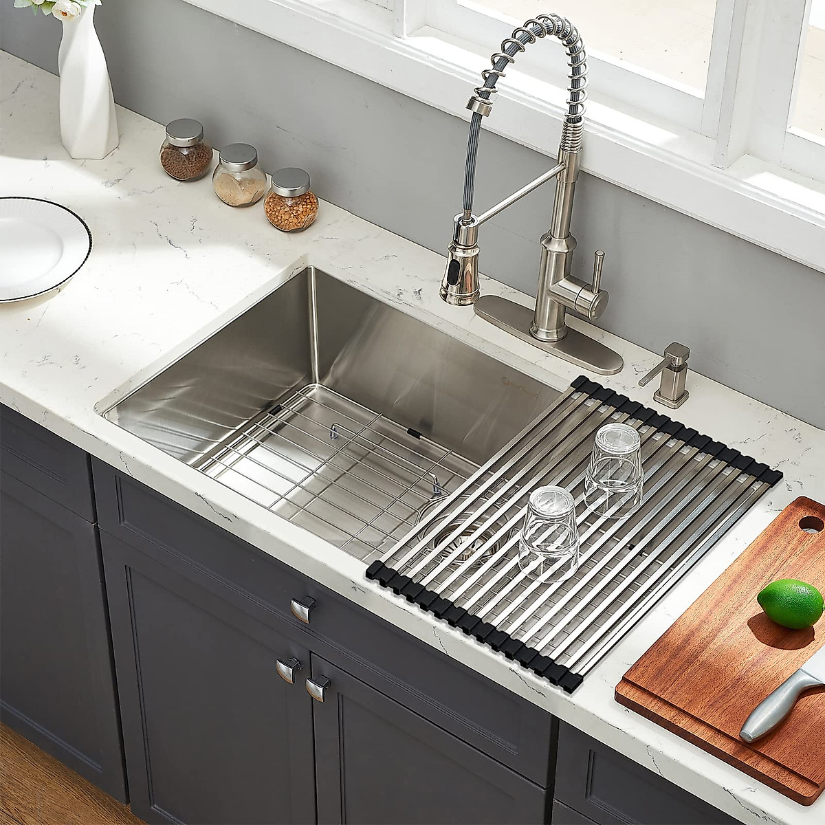 EcoChannels Undermount Kitchen Sink, 32 x 19 Inch Sink Kitchen 16 Gauge Stainless Steel Large Kitchen Sinks Single Bowl