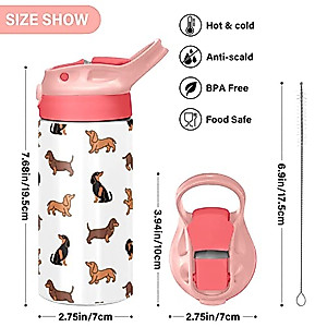 xigua Kids Water Bottles 12oz Cute Dogs Dachshunds Insulated Bottle with Straw Lid Stainless Steel Tumbler Vacuum Cup Thermal Bottles