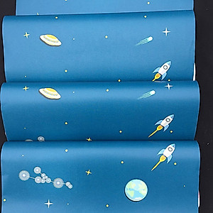 HOYOYO 17.8 x 78 Inches Self-Adhesive Shelf Liner, Shelf Liner Dresser Drawer Paper Wall Sticker Boy Room Decoration Blue Planet