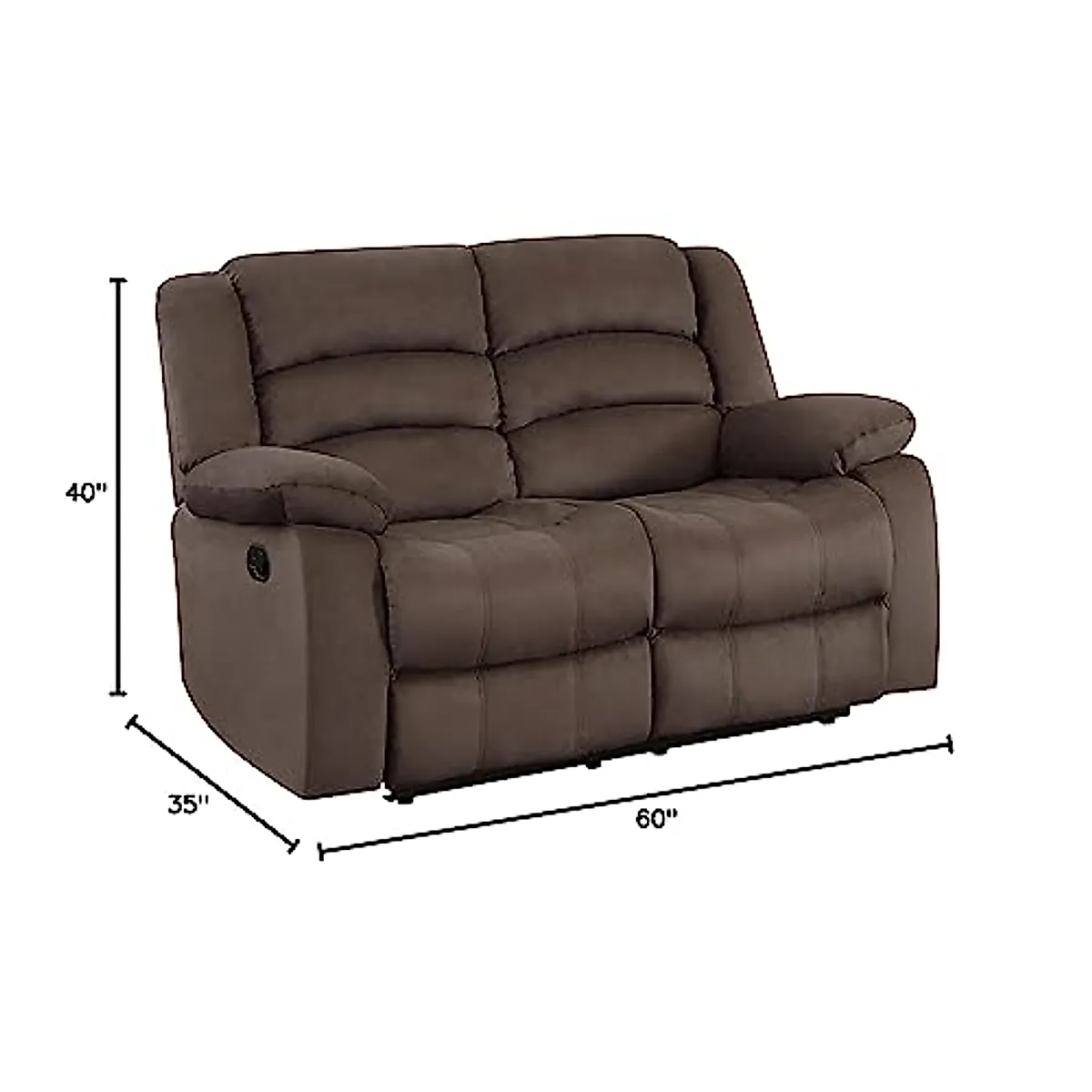 Blackjack Furniture Winthrop 60" Modern Manual Reclining Loveseat, Soft Microfiber Upholstery, Extra Padded Back, Lumbar Support & Smooth Reclining Mechanism, Space-Saving Recliner, Loveseat, Brown