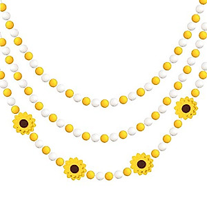 3 Pieces Summer Pompom Ball Garlands Sunflower Garland Banner Pom Pom Felt Ball Garland Decor for Holiday Sunflower Theme Birthday Party Photo Prop Nursery Baby Shower Wedding Summer Home Decoration