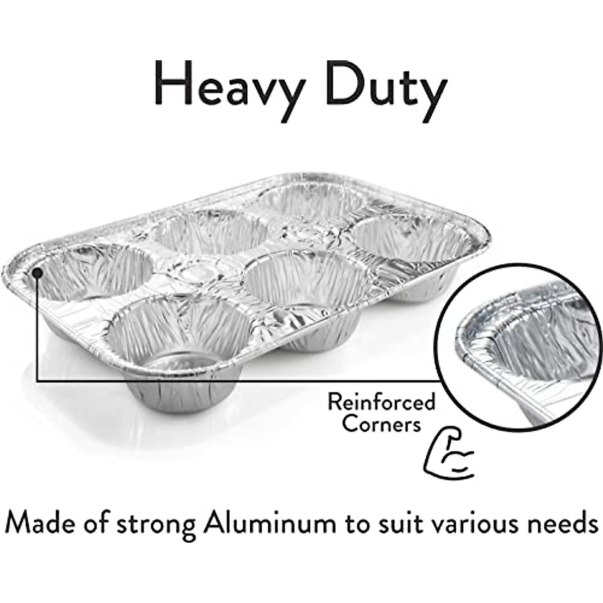 DOBI Muffin Pans (20 Pack) - Disposable Aluminum Foil 6-Cup Cupcake Pans, Standard Size. Classic Muffin Tin Size for Baking Cupcakes, Muffins and Mini Quiches