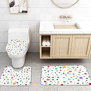 4 Pcs Rainbow Polka Dot Shower Curtain Set, Colorful Abstract Circles Bathroom Sets with Shower Curtain and Rugs, Bath Curtain and Bath Mat, Toilet Lid Cover and U Shaped Rug, 12 Hooks, SETLSSD265