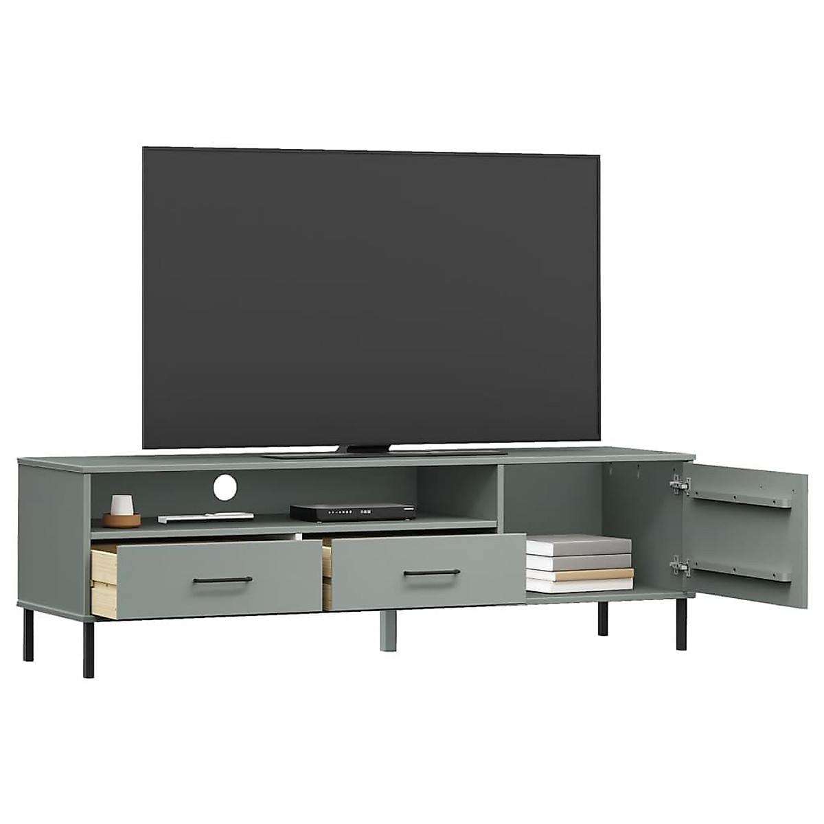 vidaXL TV Stand, TV Unit for Living Room, Sideboard with Metal Legs, Media Unit Cupboard, TV Table, Industrial, Gray Solid Wood Pine Oslo