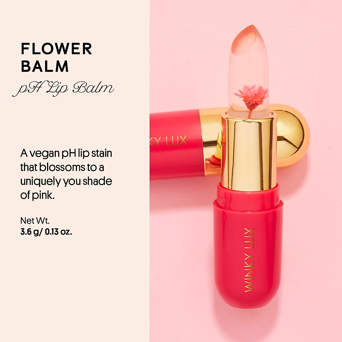 Winky Lux Flower Balm, pH Lip Balm, Color Changing Lipstick and Tinted Lip Balm Stain, Vegan & Cruelty Free Lip Balm, Hydrate & Plump, Sheer Pink Lipstick, Pink Flower