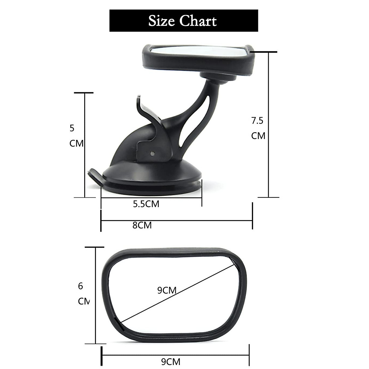 1Set Black 360 Degree Adjustable Safety Baby Child Backseat Mirror Shatter-Proof Acrylic Baby Mirror Car Rearview Toddler Suction Visor Mirror Baby View Mirror for Auto Back Seat