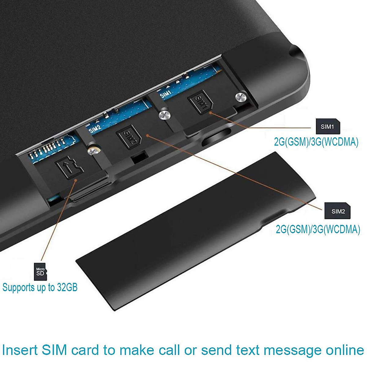 Tablet 10 Inch 2.5D Tempered Glass HD Display Dual SIM Card Slot Tablet ,Android 6.0,Quad Core Processor with Dual Camera /WiFi/Bluetooth/GPS (Black)