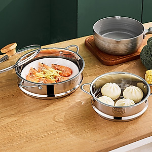 BinaryABC Stainless Steel Steamer Dumpling Steamer Food Steamer Basket Veggie Steamer Basket Rice Noodle Roll Steamer Insert Pot,20cm