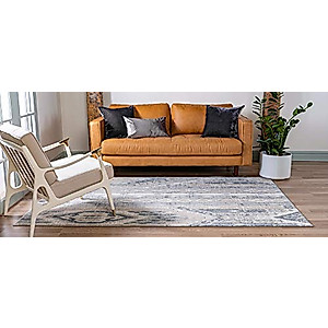 Unique Loom Portland Collection Southwestern Inspired Striped Tone Area Rug, 8 ft x 10 ft, Navy Blue/Tan