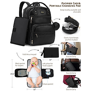 Leather Baby Diaper Bag Backpack with Portable Travel Changing Pad Girl Boy, Large Dad Black Diaper Bags Pacifier Case Stroller Straps, Baby Registry Search Shower Gifts Stuff Newborn Must Haves