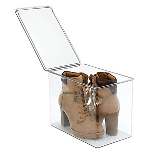 mDesign Stackable Plastic Closet Storage Container Shoebox with Hinge Lid - Individual Transparent Storage Organizer Containers for Shoes - Ligne Collection, 6 Pack, Clear
