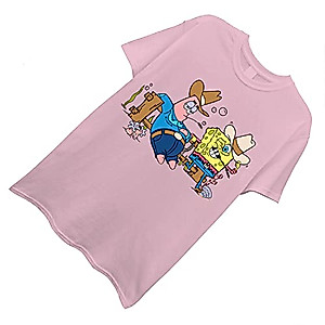 Mens Spongebob Squarepants Classic Shirt - Spongebob, Patrick & Krusty Krab T-Shirt (Light Pink Western, Large)