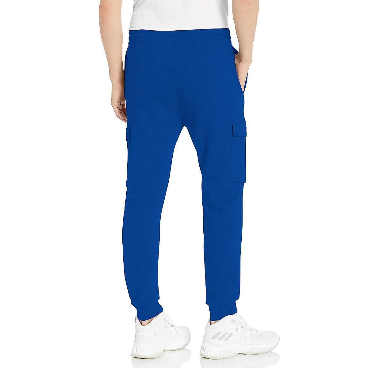 adidas Men's Essentials Fleece Regular Tapered Cargo Pants, Team Royal Blue/White, Small