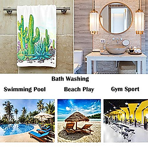 Pfrewn Watercolor Flowers Cactus Hand Towels 16x30 in, Succulents Tropiacol Flowers Thin Bathroom Towel, Ultra Soft Highly Absorbent Small Bath Towel Bathroom Decor