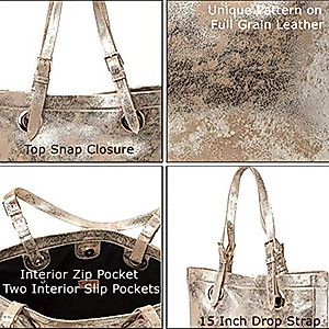 CoFi Shoulder Bags - Genuine Handmade Full Grain Leather Erin Tote (Purse), Unique Platinum Pattern