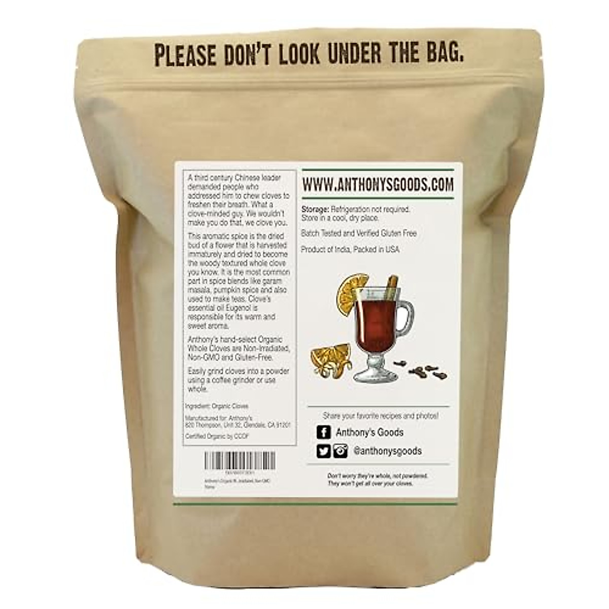 Anthony's Organic Whole Cloves, 1 lb, Gluten Free, Non GMO, Non Irradiated, Keto Friendly