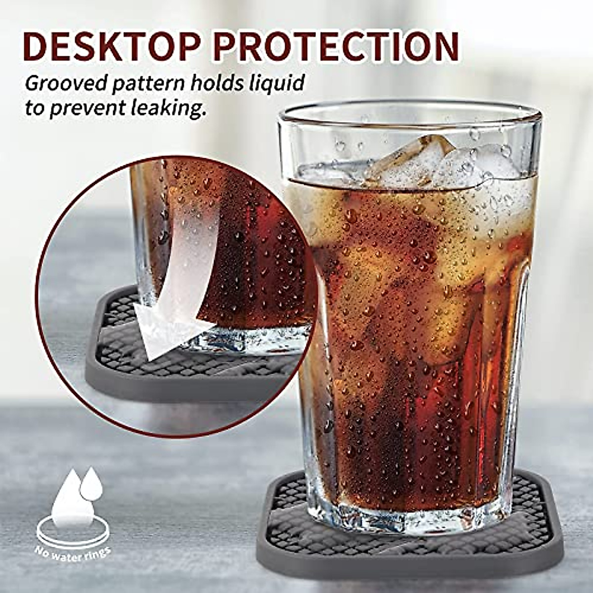 Silicone Coasters [6 Pack] ME.FAN Coasters for Drinks,Drink Coasters with Holder - Cup Mat - Non-Slip, Non-Stick, Stay Put, Deep Tray - Prevents Furniture and Tabletop Damages Square Nave Blue