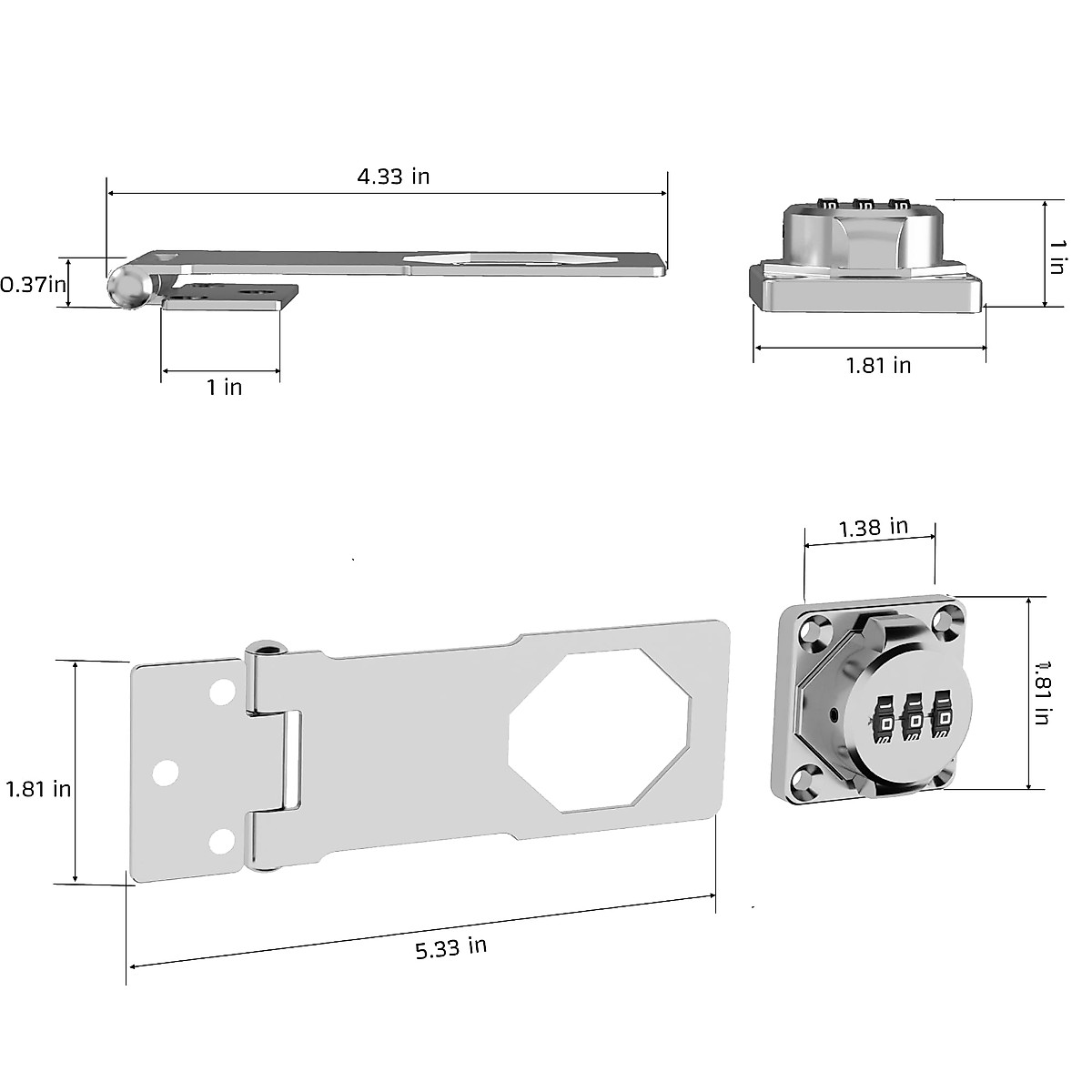 Keyless Combination Lock 3-Digit Combination Lock for Doors & Drawers Twist Knob Hasp Latch Lock with Password Code Zinc Alloy Latch for Kitchen Cabinets, Drawers, Cupboards (Silver)