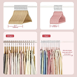 Wellong Velvet Clothes Hangers, 16.8 Inches Non-Slip Skirt Hangers, Sturdy Dresses Hangers with Shoulder Notches, Space Saving Clothing Hangers for Adults Pink 22 Packs