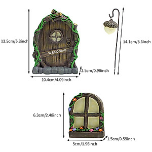 CALIDAKA 3pcs Miniature Fairy Gnome Home Window and Door Lamp for Trees Decoration,Stone Shape Glow in Dark Fairies Sleeping Door and Windows for Yard Art Garden Noctilucence Sculpture