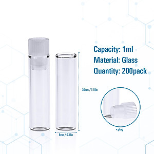 ALWSCI 1 ml Shell Vial, Flat Base Clear Glass, 8x40 mm, 8 mm PE Plug, Transparent, 200 pcs/pk