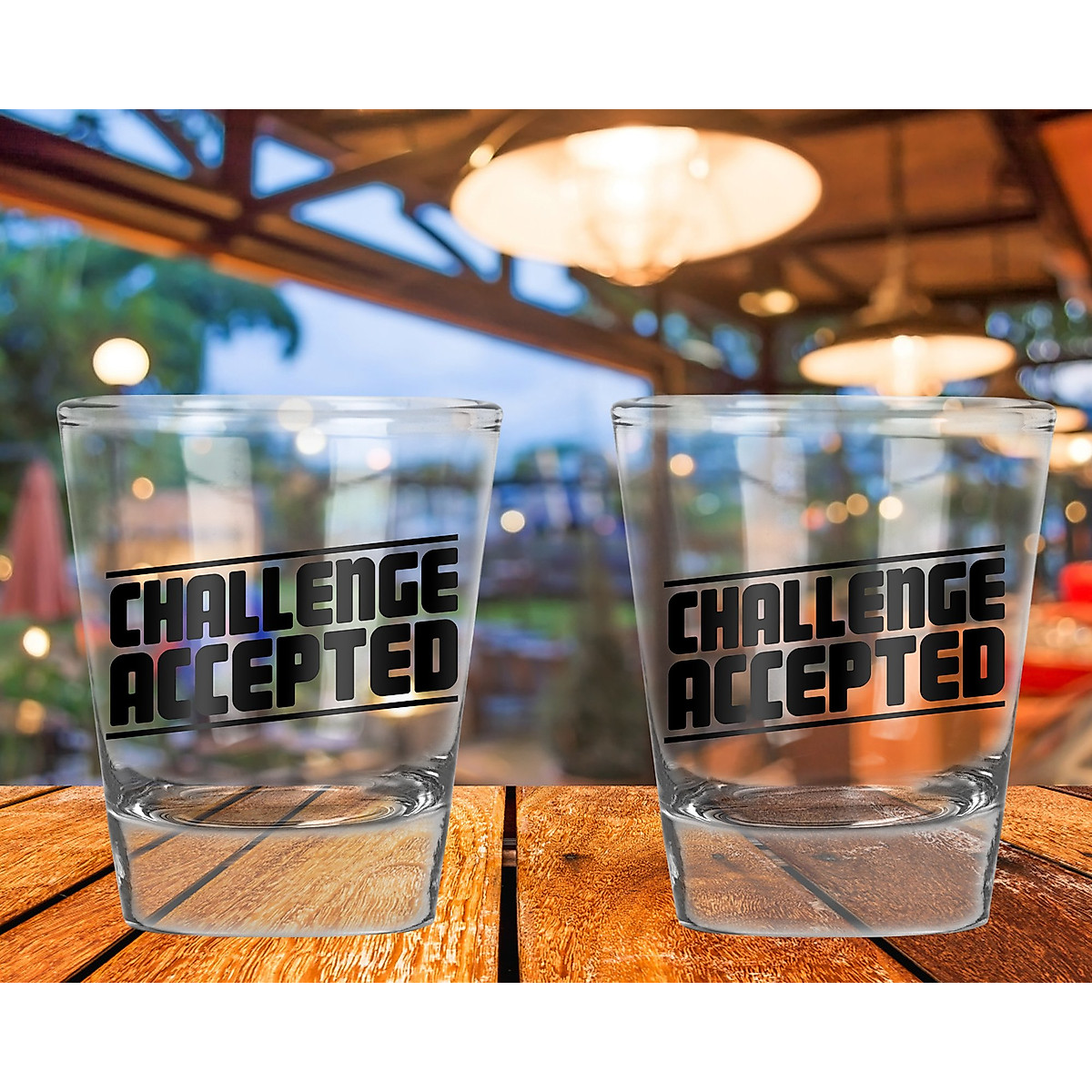 AW Fashions Challenge Accepted Shot Glass- Funny Birthday Gift - 2 Pack Round Set of Shot Glass