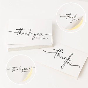 SPIRITDUST 52-pack Thank You Cards Bulk with Kraft Envelopes & Matching Stickers, 3.5x5 Inches, Minimalist Design | Perfect for Business, Weddings, Baby & Bridal Showers, Graduations & Funerals.