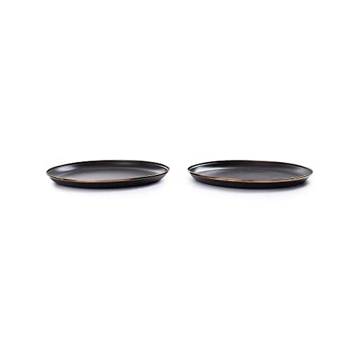 Barebones Enamel Deep Plate, Set of 2 - Hand-Finished Baked Stainless Steel Trim, Charcoal