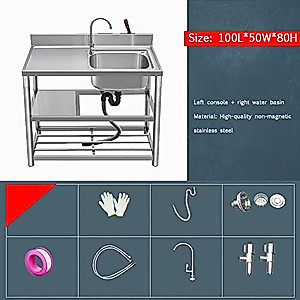 HATAI Freestanding Stainless Steel Sink 304 Stainless Steel Utility Sink Freestanding 1 Compartment Kitchen Sink with Worktop Commercial Restaurant Sink Set Commercial/Industrial Sink