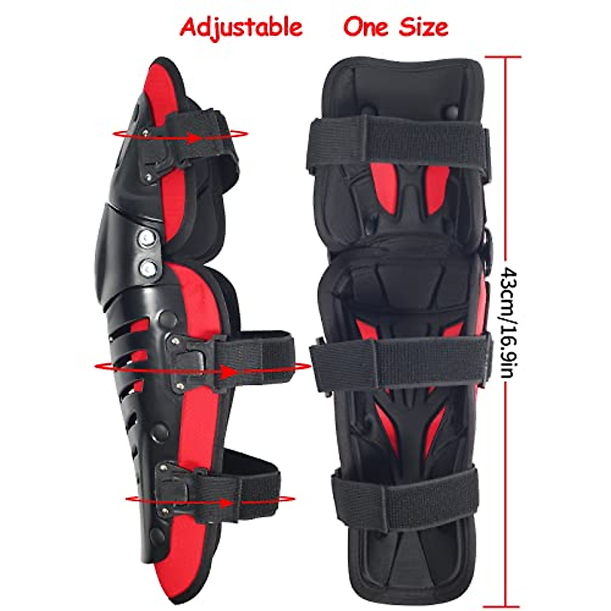 RIDBIKER Motorcycle Knee Shin Guards, Long Leg Protection Crash Proof Motorcycle Knee Protection Bendable Adjustable MTB Knee Pads for Men Motocross Gear Mountain Biking (Upgrade, Red)