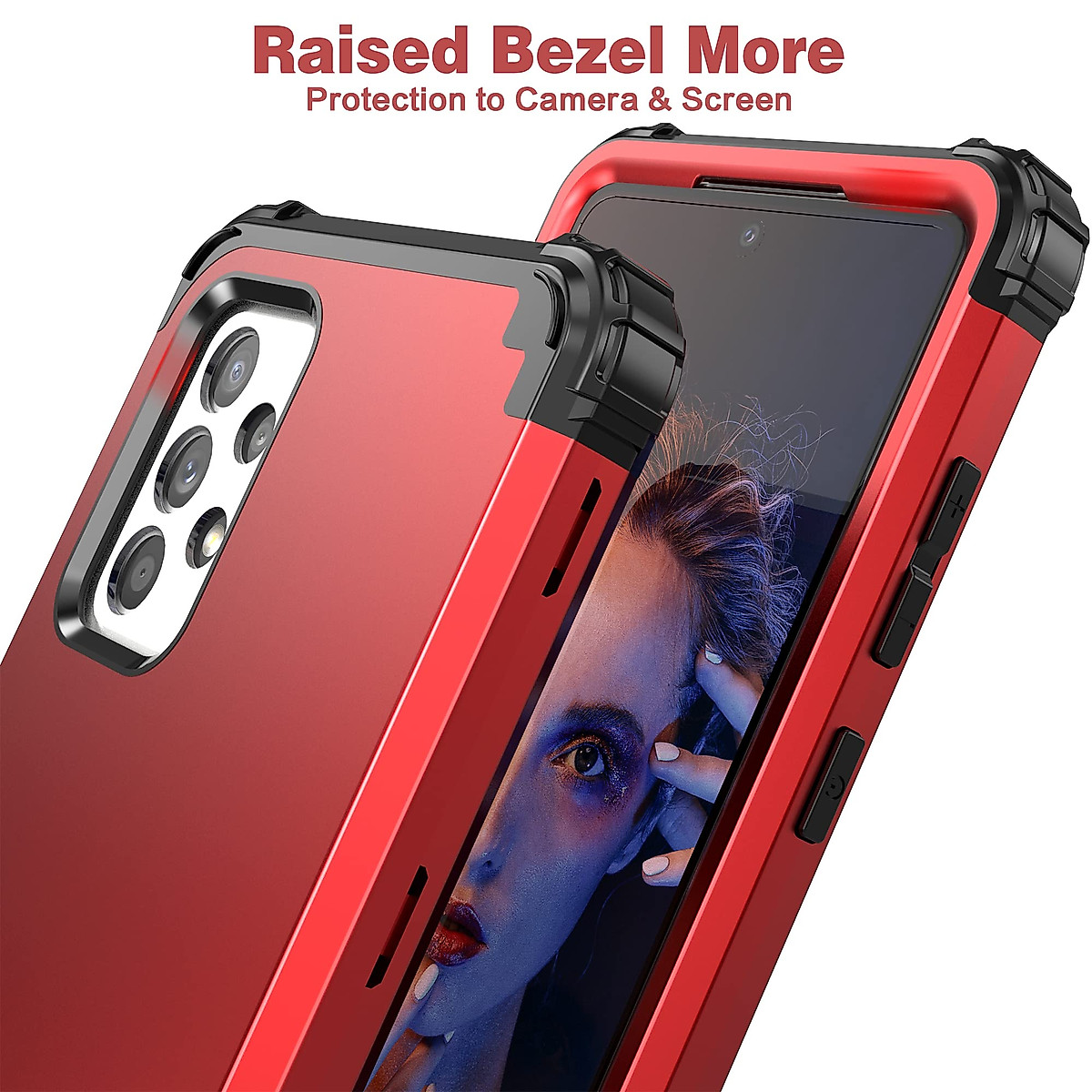 Galaxy A52 5G Case with Tempered Glass Screen Protector,IDweel Hybrid 3 in 1 Shockproof Heavy Duty Hard PC Cover Soft Silicone Rugged Durable Bumper Full Body Cover for Samsung Galaxy A52,Red