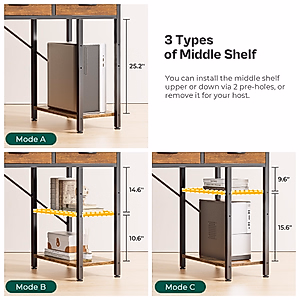 Huuger Computer Desk with 6 Drawers, 47 Inch Office Desk with Shelves, Reversible Gaming Desk, Corner Desk with Storage, Work Desk for Home Office, Study, Living Room, Rustic Brown