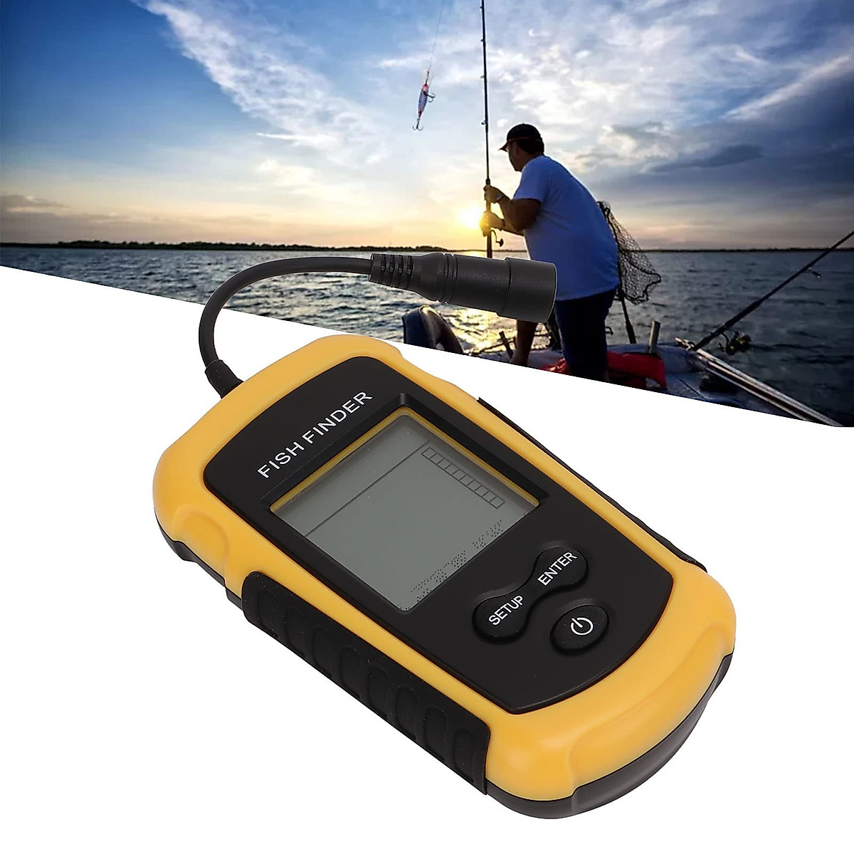 Topyond Portable Wired Fish Finder ABS Sonar Intelligent Underwater Fishfinder Handheld Depth Finder for Ice Fishing Boat Kayak Fishing