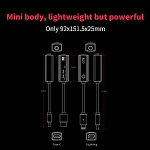 JadeAudio KA2 4.4mm Balanced Headphone Amps USB DAC DSD256 32bit/384kHz PCM for Android/iOS/Windows/Mac (Lightning,Black)