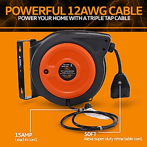 SuperHandy Electric Snow Thrower Walk-Behind Blower 15A 18 x10 Inch & Cord Reel 12AWG x 50' Feet [Bundle Deal]