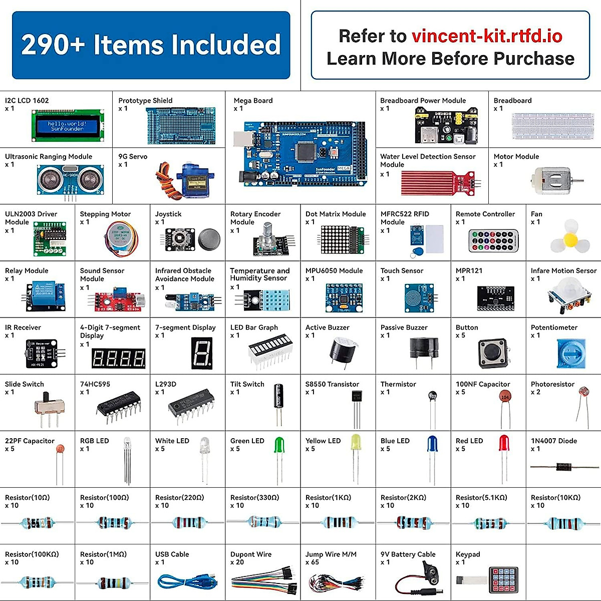SunFounder Project The Most Complete Electrnoics Starter Kit Compatible with Arduino Mega 2560 R3 Mega328 Nano, 73 Tutorials Included