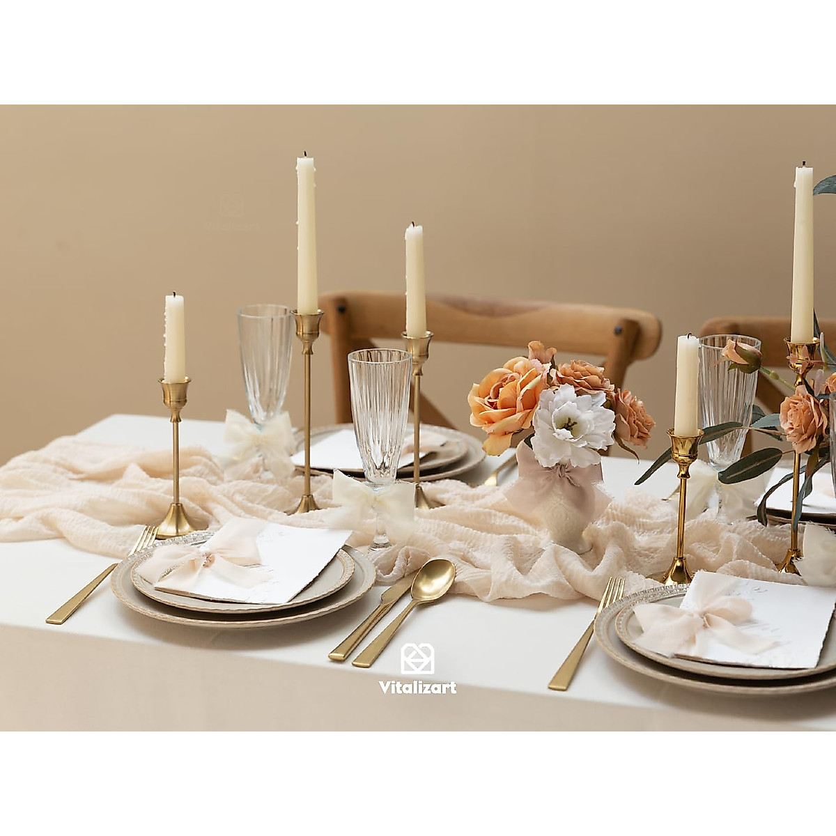 Vitalizart 3 Rolls Handmade Fringe Chiffon Silk Ribbon Gauze 1.5" x 7Yd Nude & White Ribbons Set for Wedding Invitations Bridal Bouquets Gift Wrapping Holiday Decor