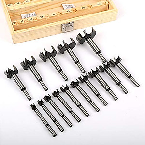 MYOYAY 15PCS Forstner Drill Bit Set Metric 10-50mm 2/5-2 Inch Carbon Steel Wood Punching Bits Woodworking Hole Saw Flat Wing Drilling Bits with Wooden Storage Box